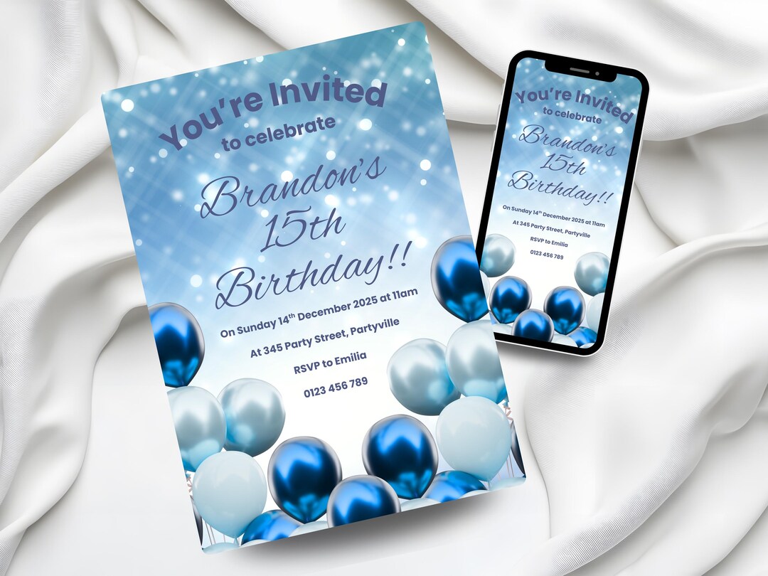 Blue Balloons Birthday Invitation: Printable and Mobile Party Invite ...