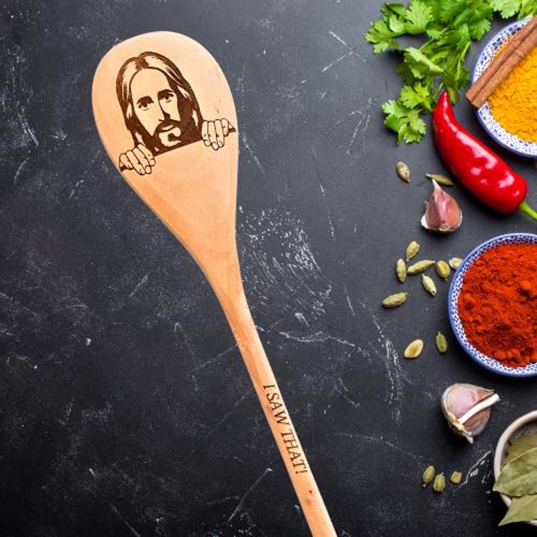Jesus Face I SAW THAT Wooden Spoon Funny Christian Kitchen Decor Gift ...