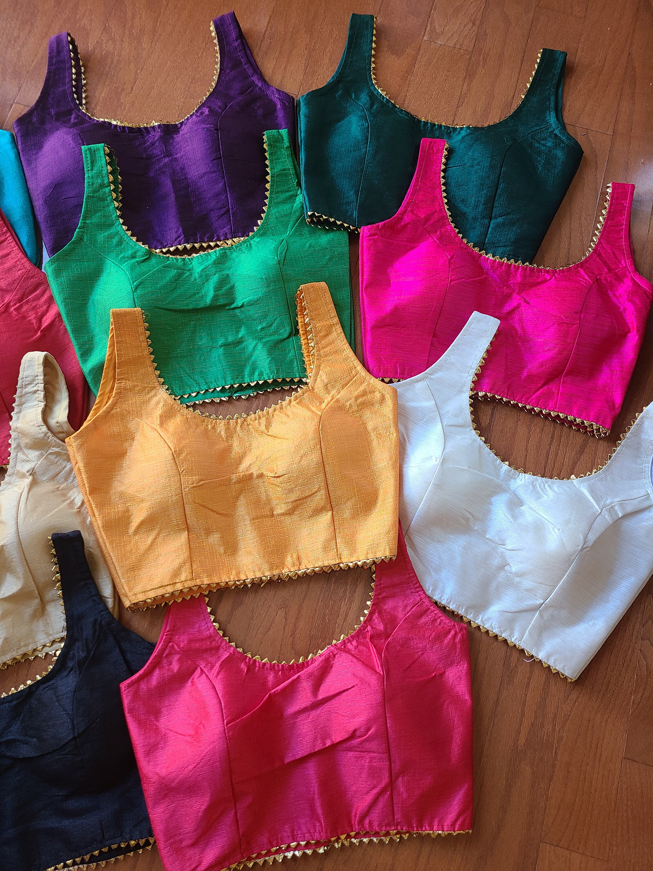 Sleeveless Blouse With Golden Gotta Border/ Raw Silk Blouses/ Padded ...