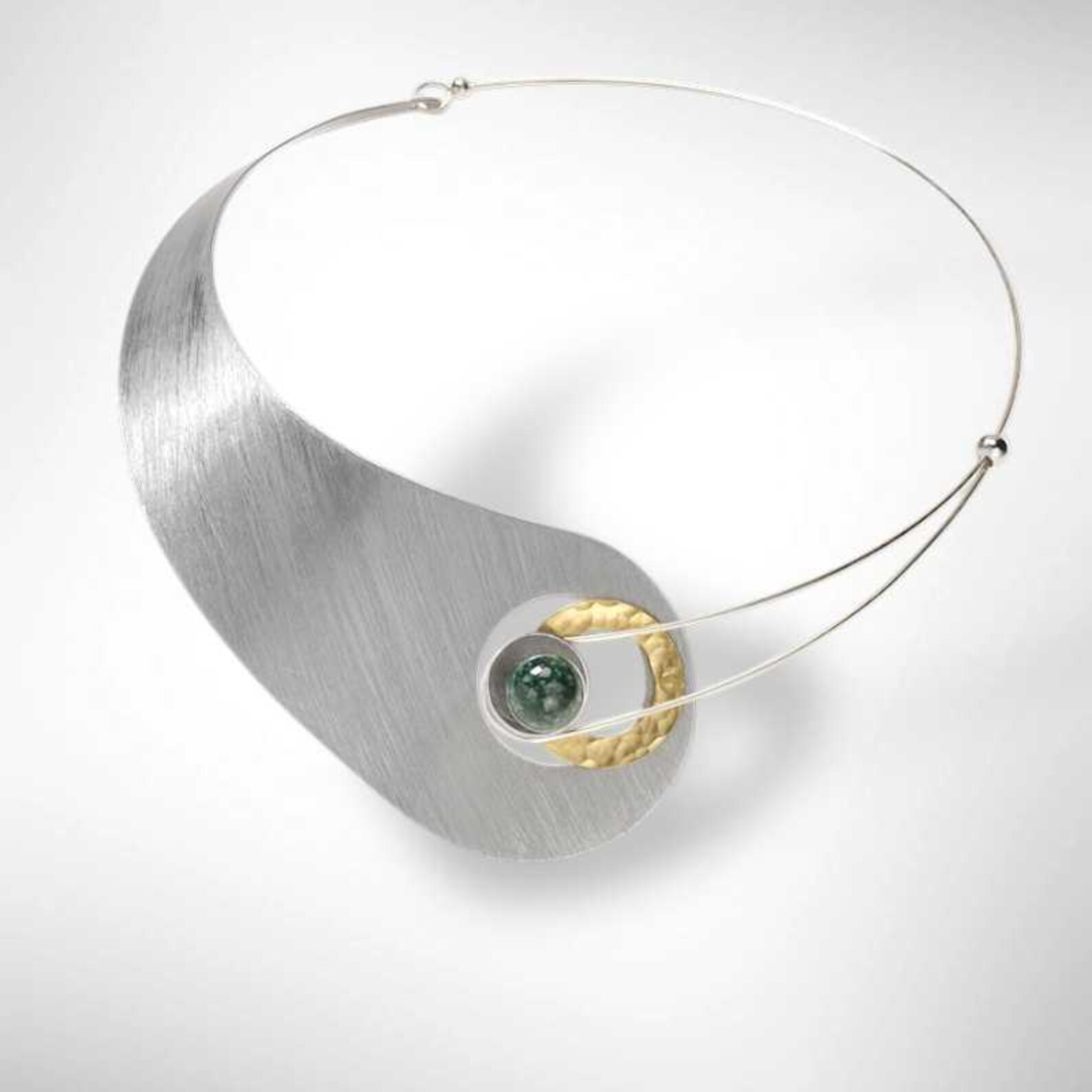 MOON Asymmetrical Metal Collar Necklace With Jade Accent - Etsy