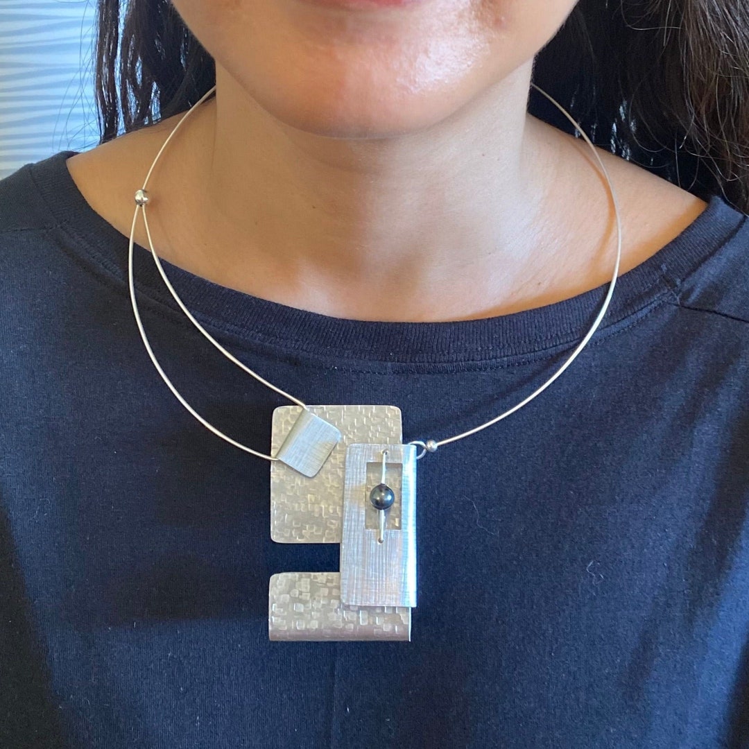 BOOK 3 Overlapping Rectangles Metal Statement Necklace With Front ...