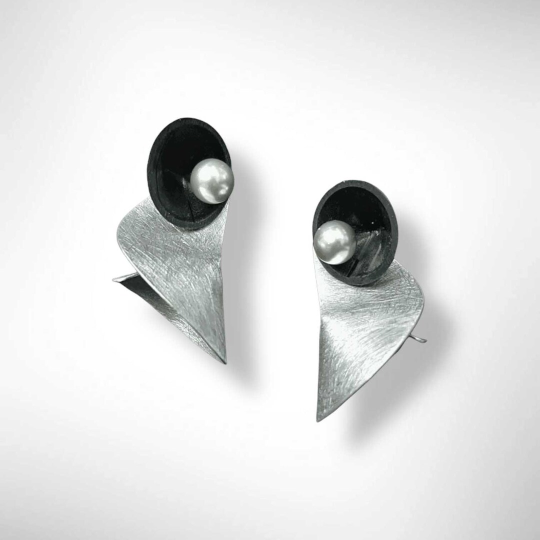Upcycled Vinyl Record Earrings, Sterling Silver Posts, Simulated Pearl ...