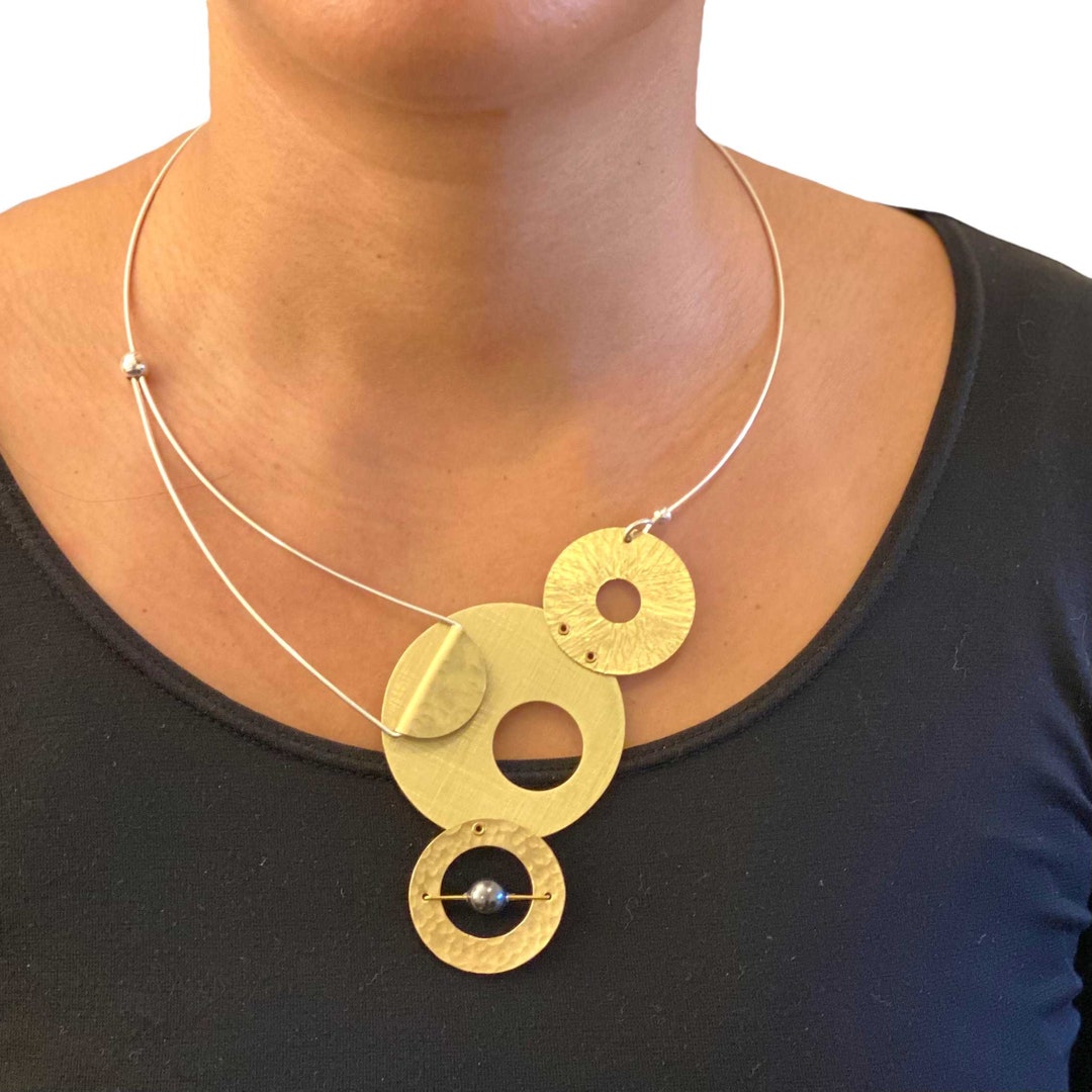 AXIS 3 Medium Sized Artistic Metal Statement Necklace With Front ...