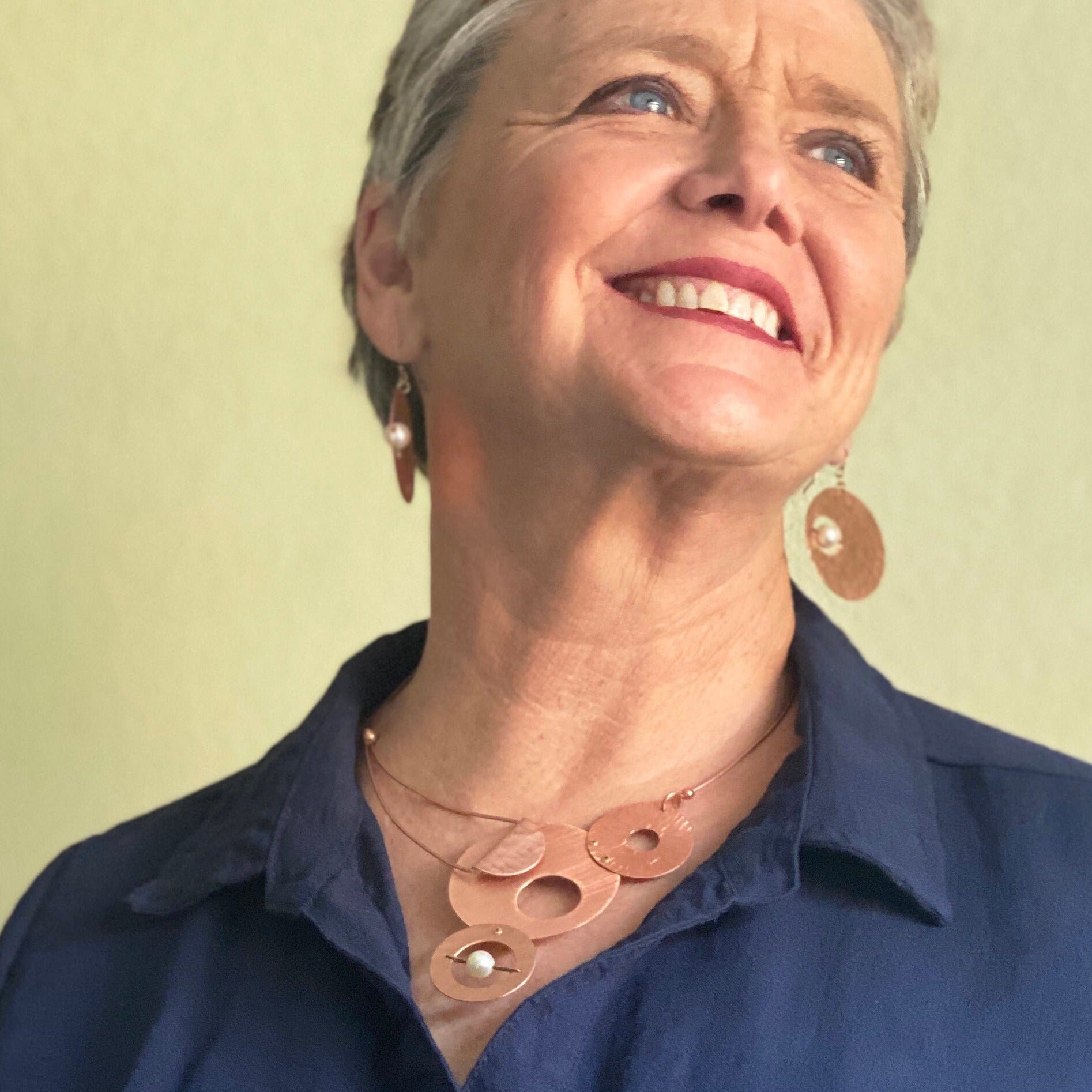 AXIS 3 Medium Sized Artistic Metal Statement Necklace With Front ...