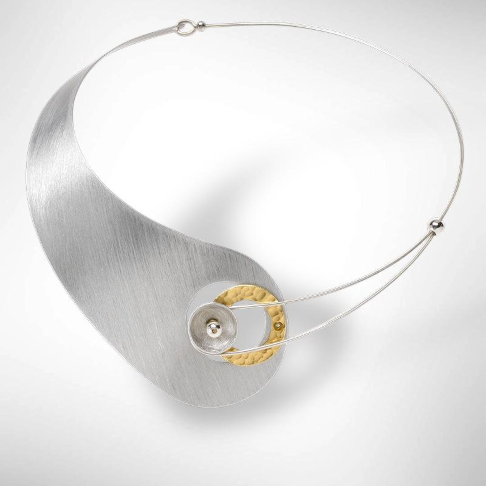 MOON Asymmetrical Metal Collar Necklace With Simulated Pearl or Jade ...