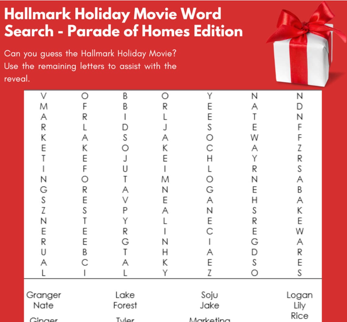 Hallmark Holiday Movie Word Search Printables - Parade of Homes Edition ...