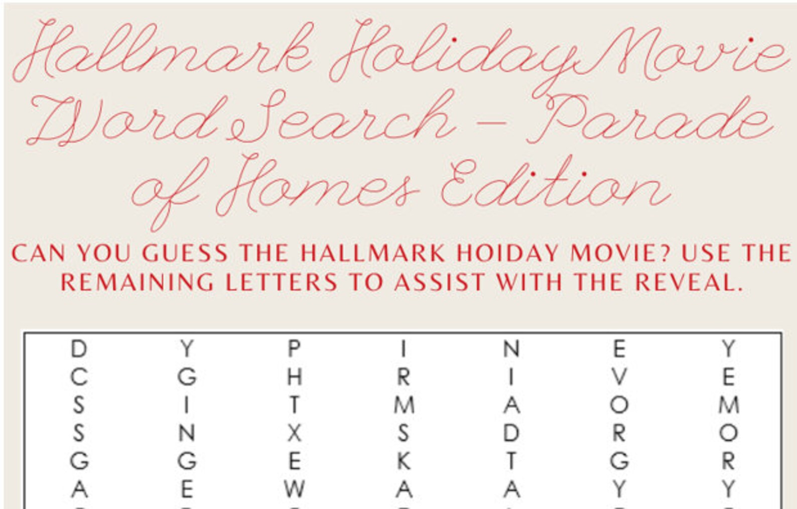 Hallmark Holiday Movie Word Search Printables - Parade of Homes Edition ...