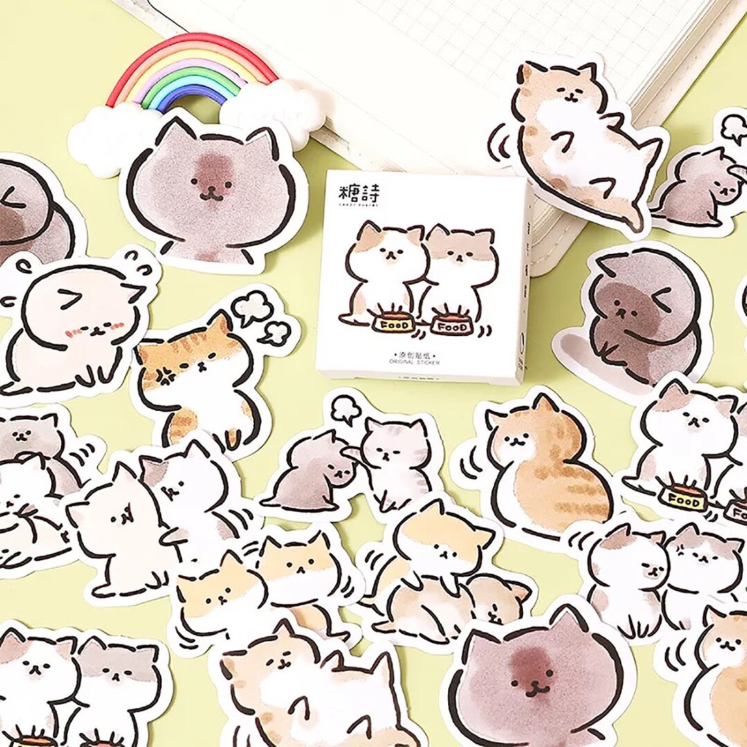 Cute Cat Emoji Ink Styled Sticker Box Neko Stickers Kawaii Stickers ...