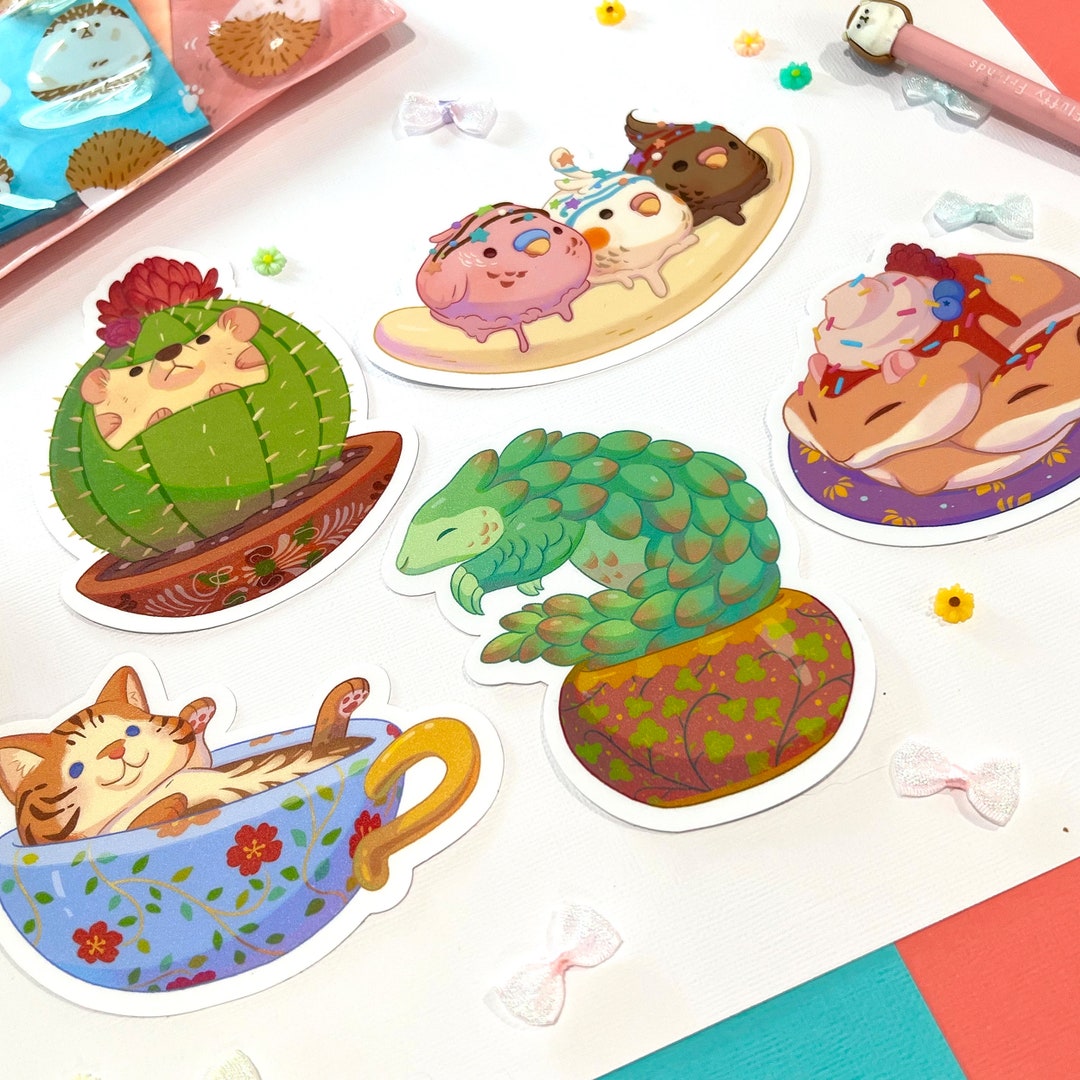 5 Sticker Pack of Animal Hybrids With Dessert or Plant Stickers Die Cut ...