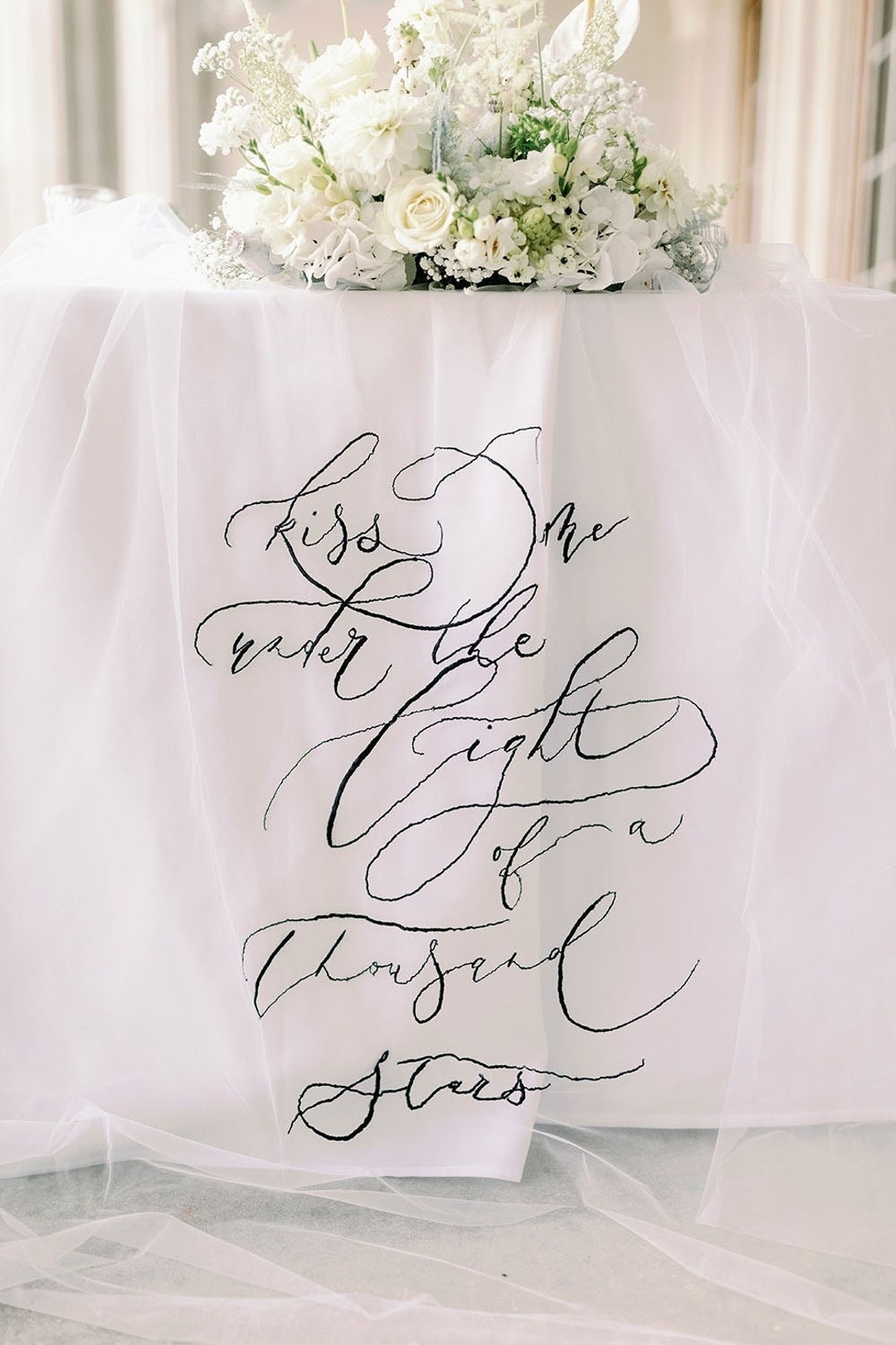 Custom Jess Embroidered Tulle Table Runner| Hand Embroidered Wedding ...
