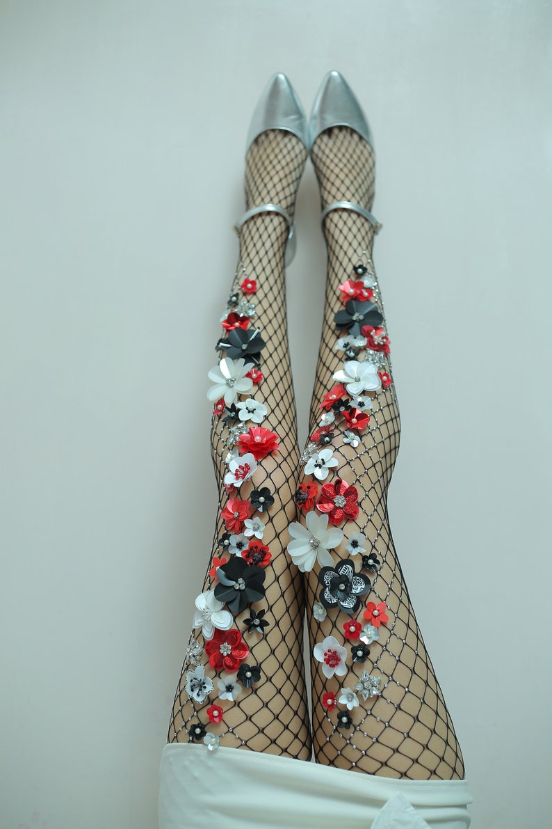 Lady in Red Fishnet Stockings 3D Flower Vintage Wedding | Etsy