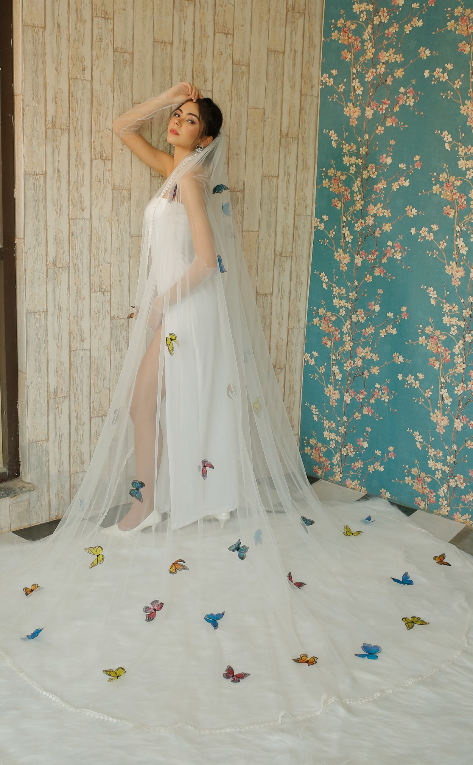 The Butterfly Garden Silk Tulle Veil | Butterfly Embellished Ivory ...