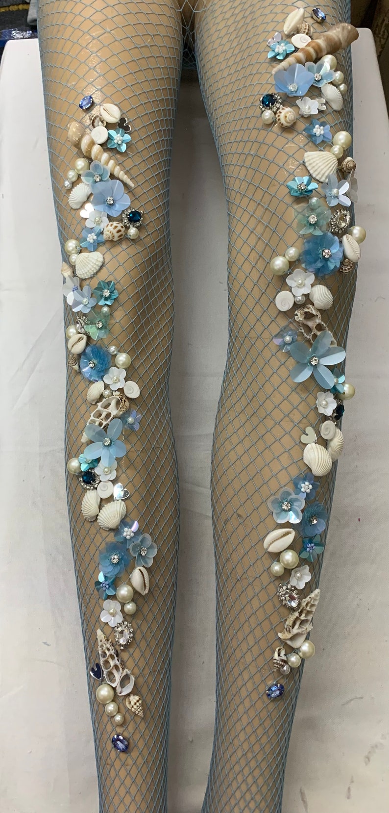 Custom Sea Nymph Fishnet Stockings Flower and Pearls Vinatge | Etsy