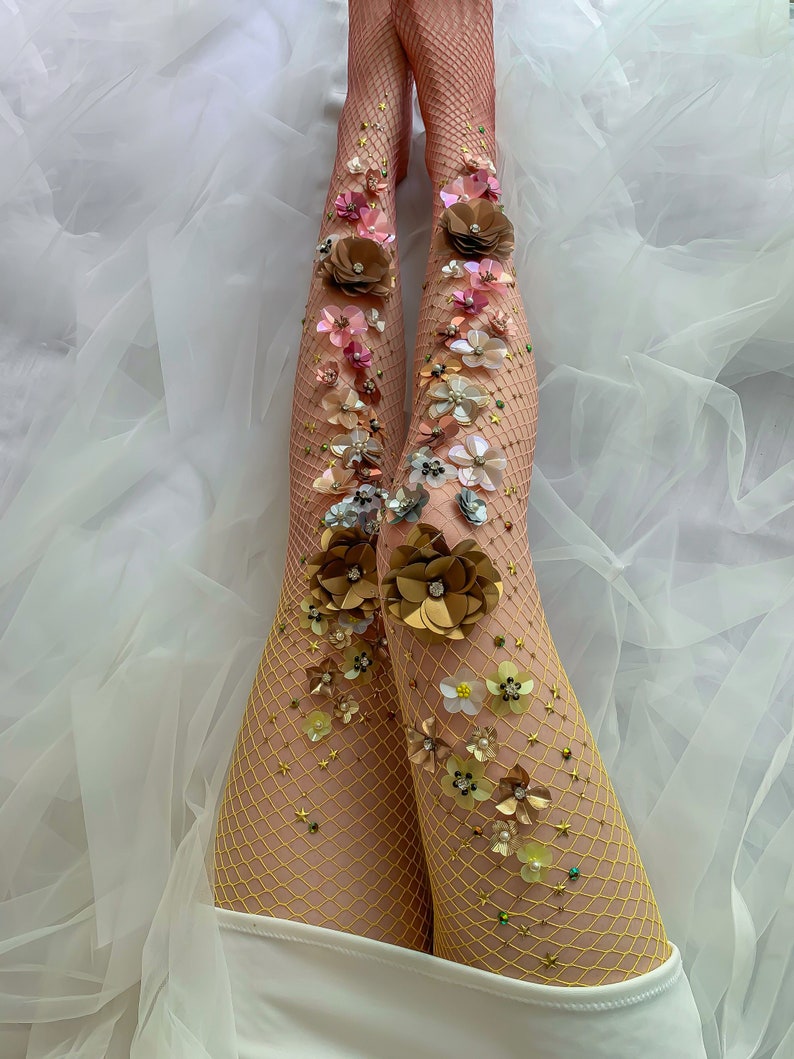 Gold Desert Fishnet Stockings Flower Vintage Tights Ombre - Etsy