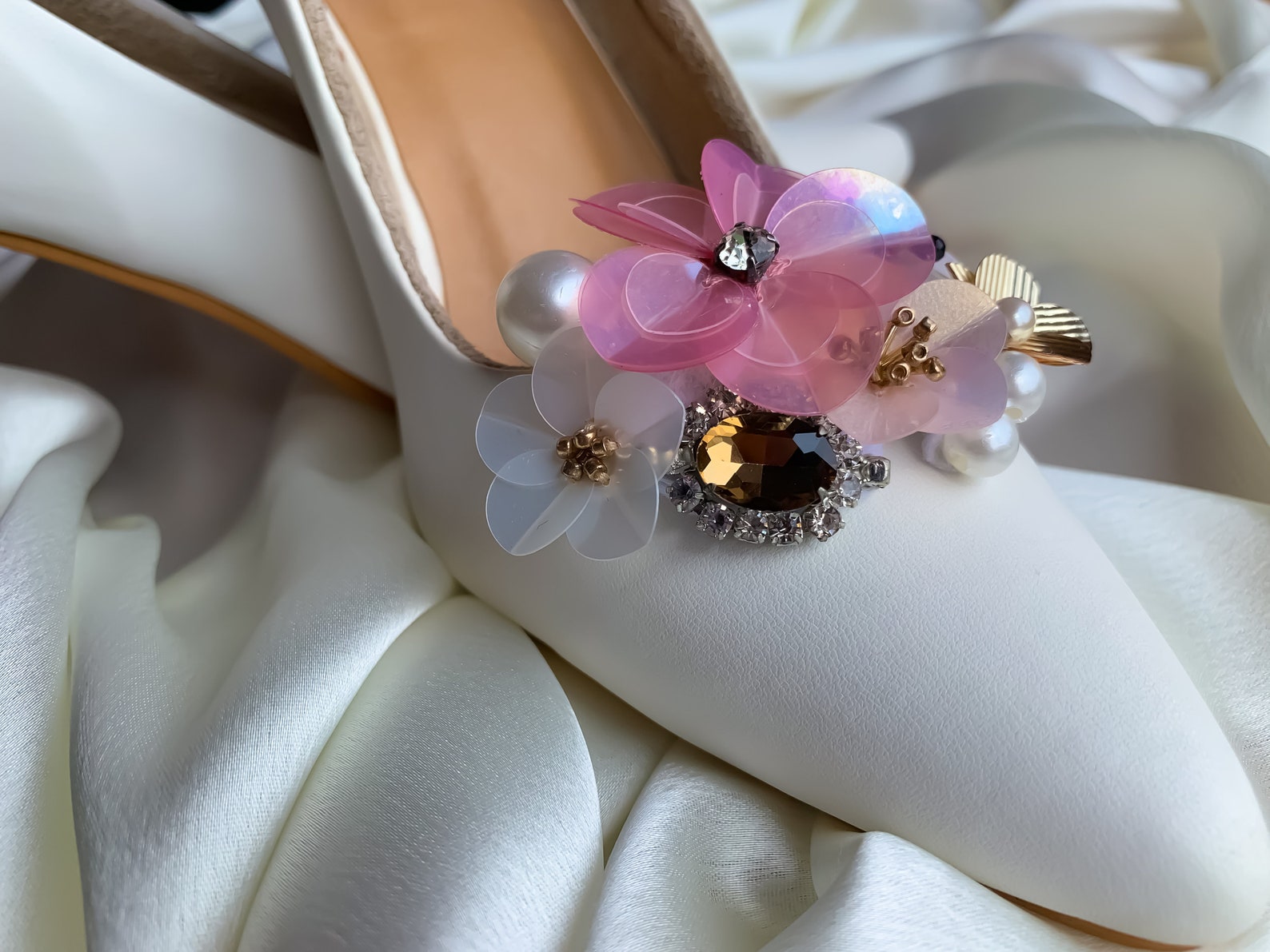 Dream Boat Handmade Shoe Clips | Floral Bridal Shoe Pin | Pink Ivory ...