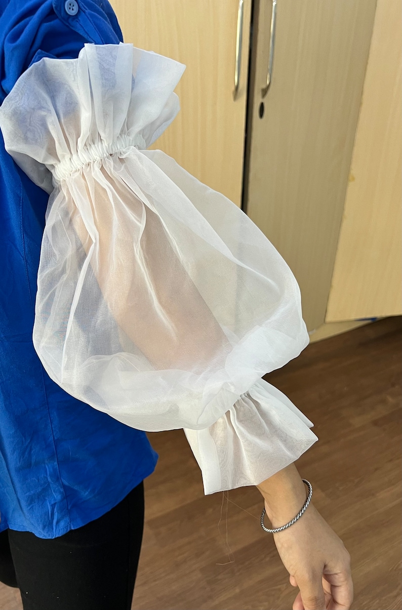 Dana Custom Organza Puff Sleeves | Diamond White Sheer Silk Organza ...