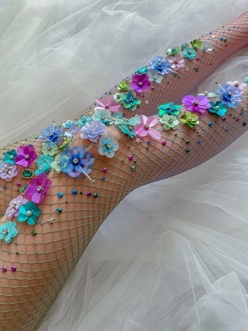 The Mermaid Fishnet Stockings | Flower Vintage Tights | Ombre Florets ...
