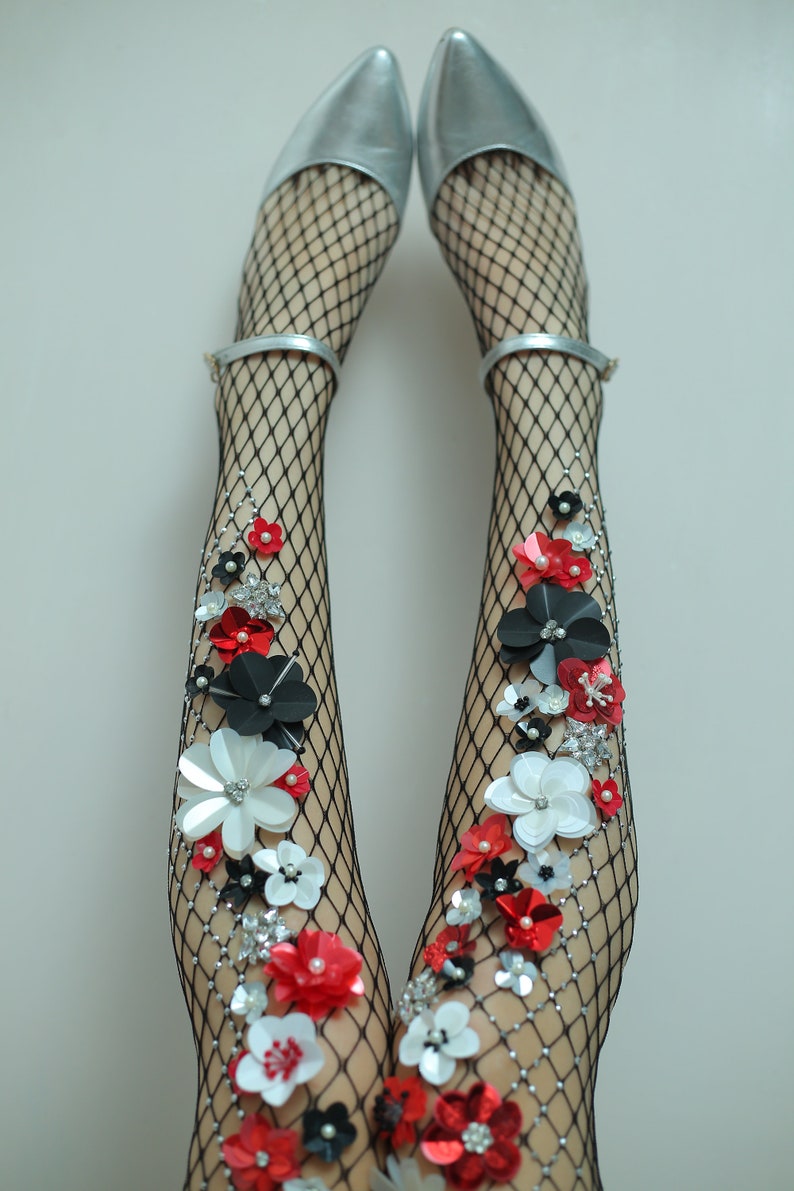 Lady in Red Fishnet Stockings 3D Flower Vintage Wedding | Etsy