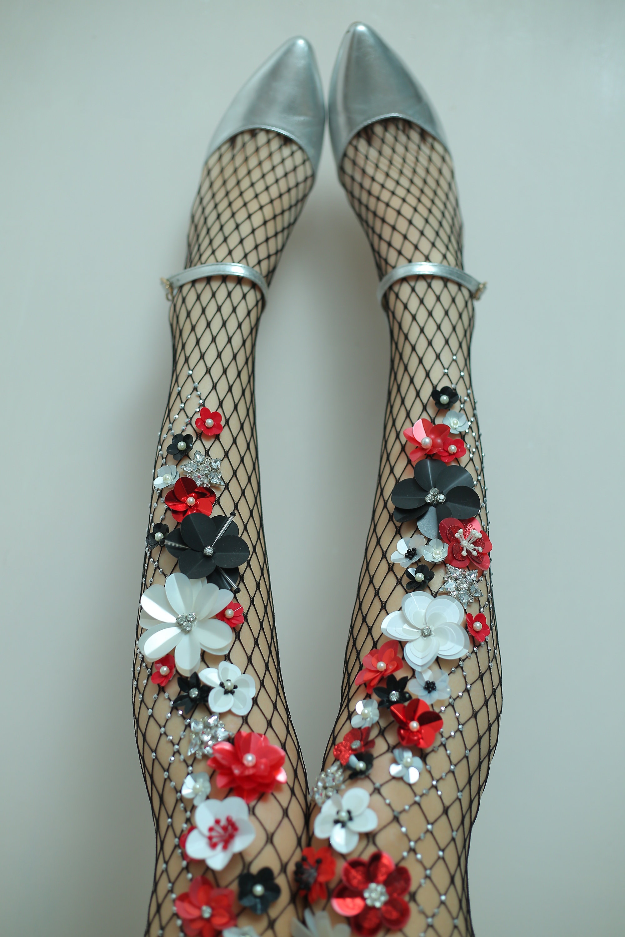 Lady in Red Fishnet Stockings 3D Flower Vintage Wedding | Etsy