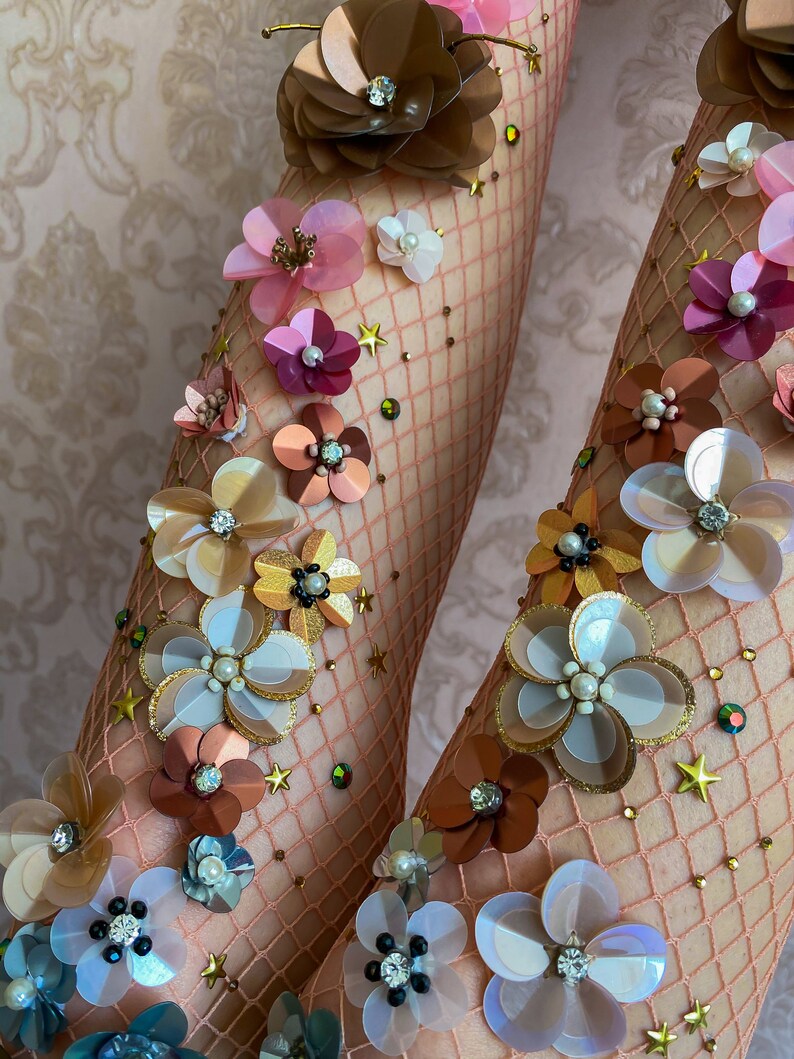 Gold Desert Fishnet Stockings Flower Vintage Tights Ombre - Etsy