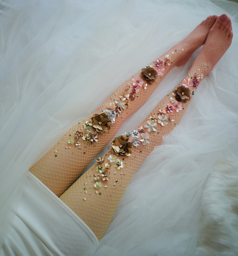 Gold Desert Fishnet Stockings Flower Vintage Tights Ombre - Etsy