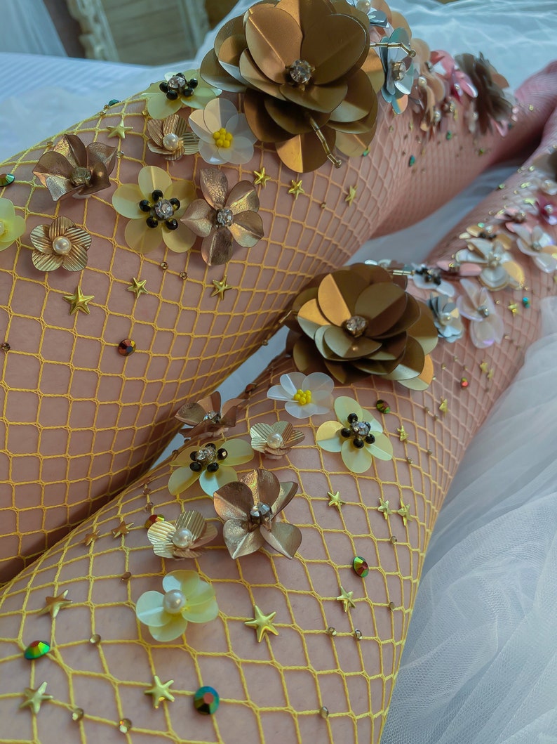 Gold Desert Fishnet Stockings Flower Vintage Tights Ombre - Etsy