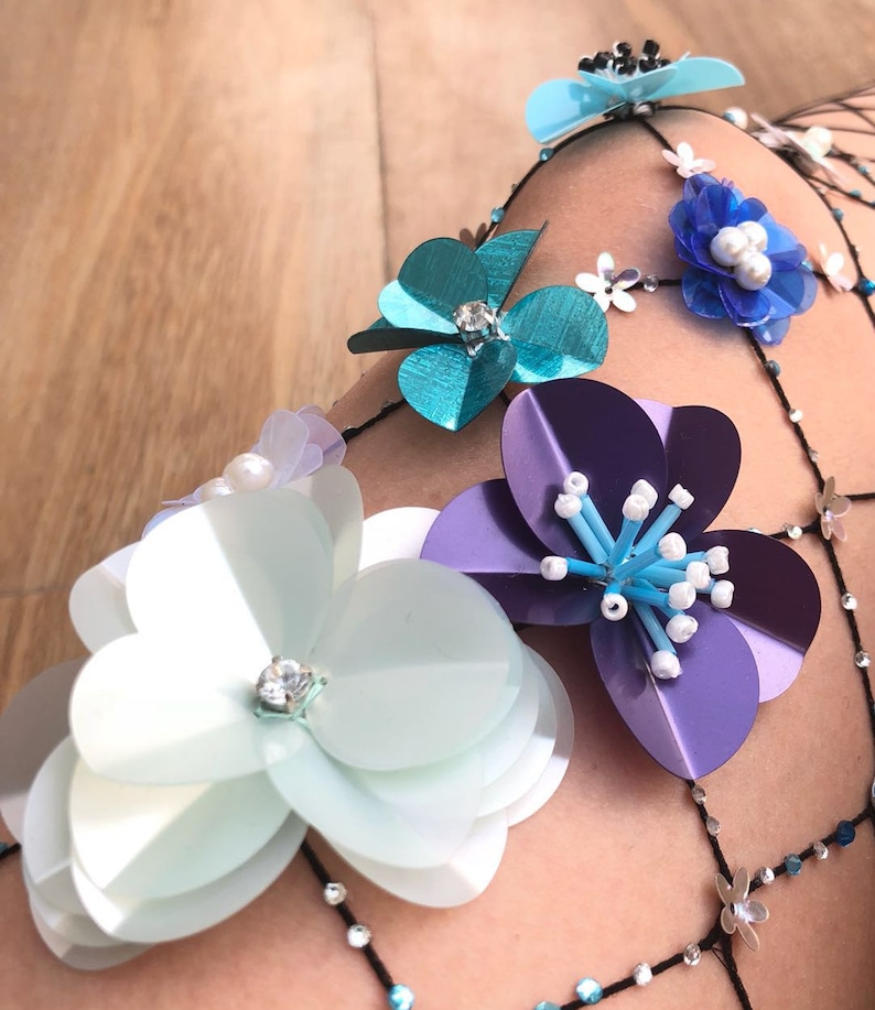 Blueberry Orchid Fishnet Stockings 3D Flower Wedding tights | Etsy