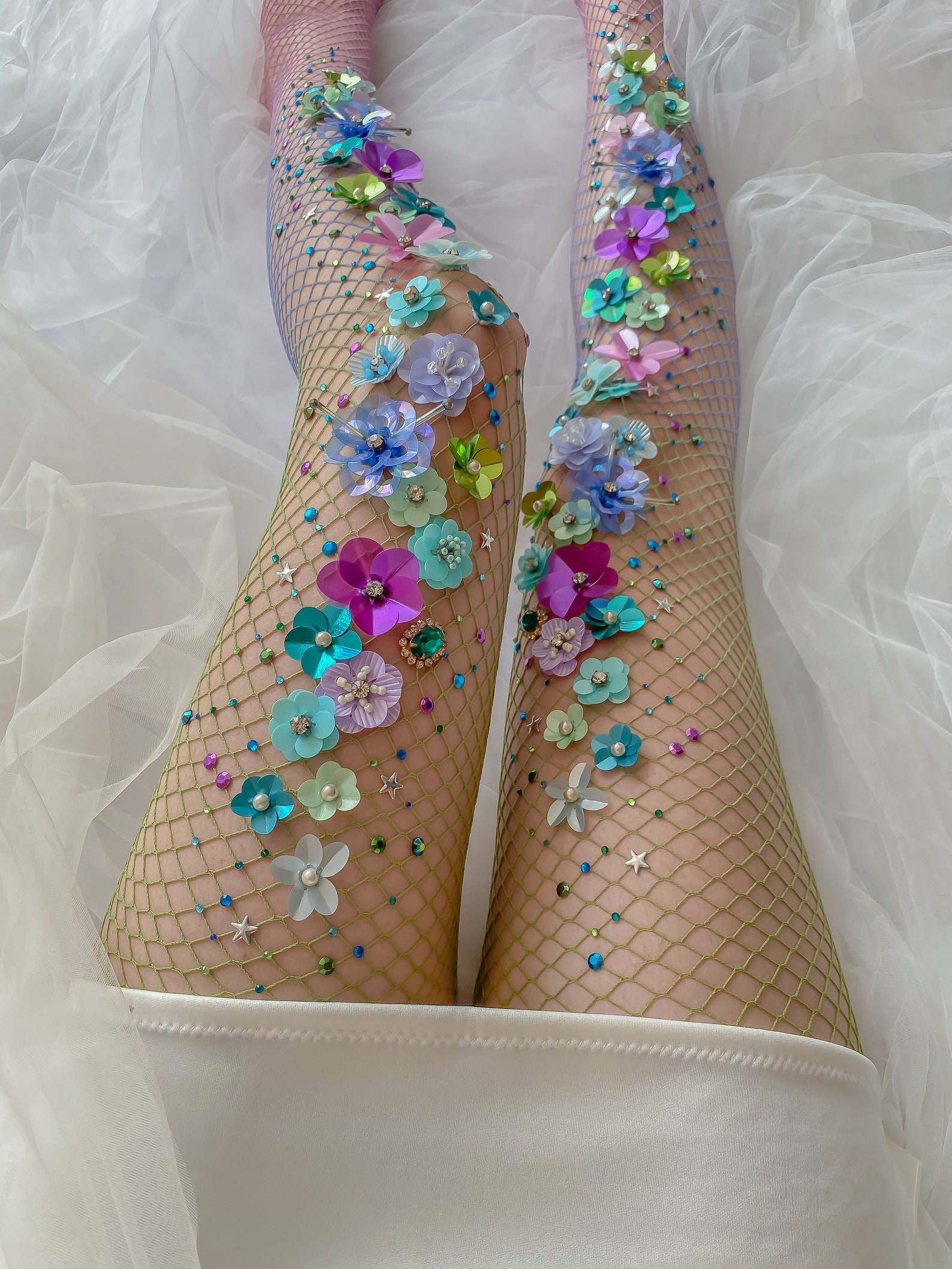 The Mermaid Fishnet Stockings | Flower Vintage Tights | Ombre Florets ...