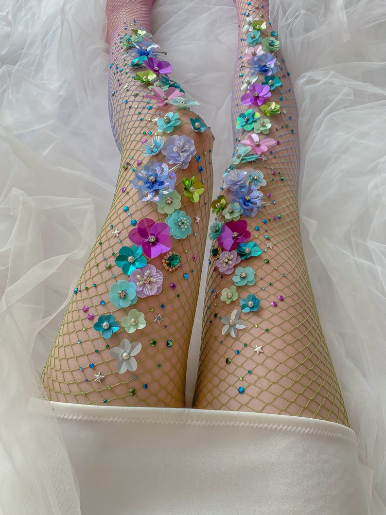 The Mermaid Fishnet Stockings | Flower Vintage Tights | Ombre Florets ...
