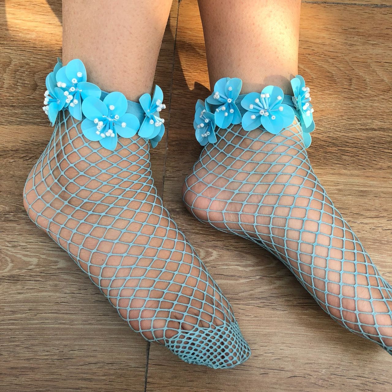 Blue Bloom Fishnet Socks 3D Flower Embellished Socks - Etsy India
