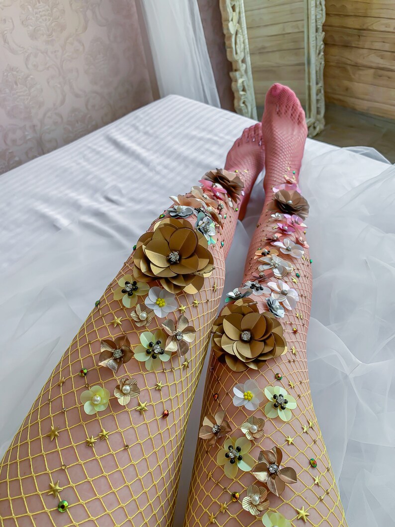 Gold Desert Fishnet Stockings Flower Vintage Tights Ombre - Etsy