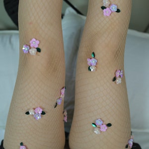 Trinity De Rose Fishnet Stockings | Wedding Vintage Tights | 3D Flower ...