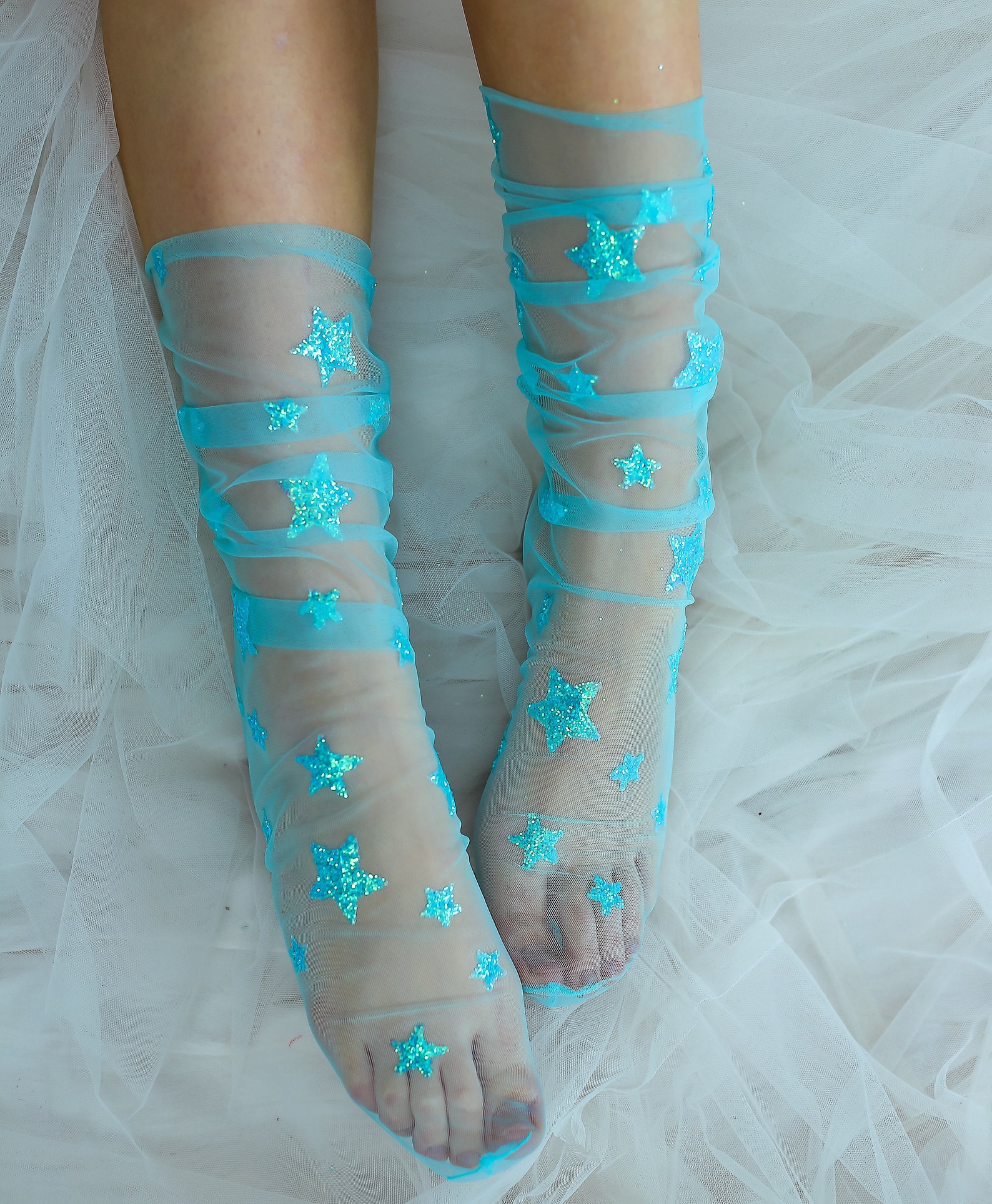 Twinkles Tulle Socks Starry Mesh Socks Sparkly Stars Tulle - Etsy