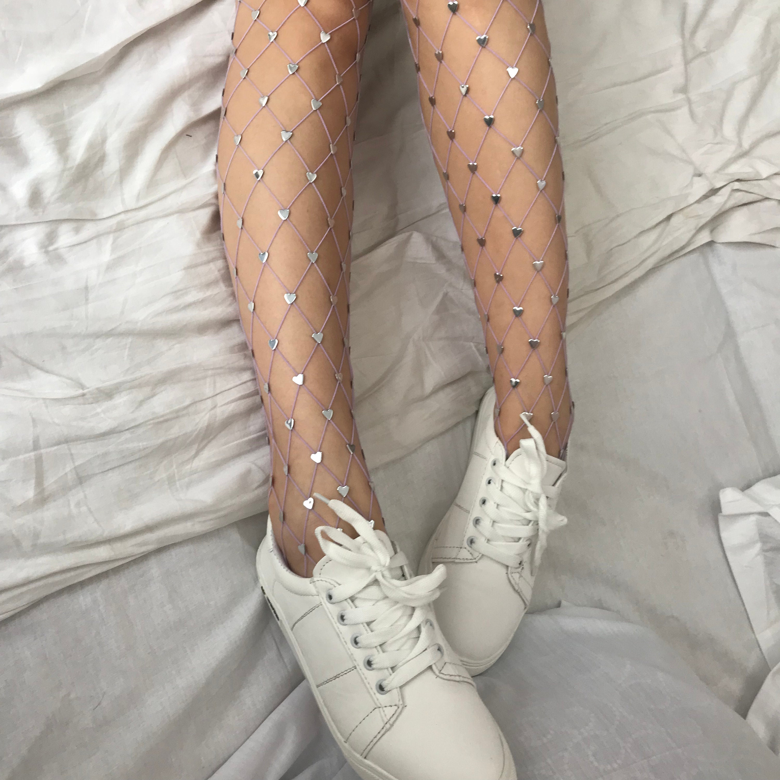 Cupid Fishnet Stockings (lavender) | Cosplay Vintage Pantyhose | Hearts ...