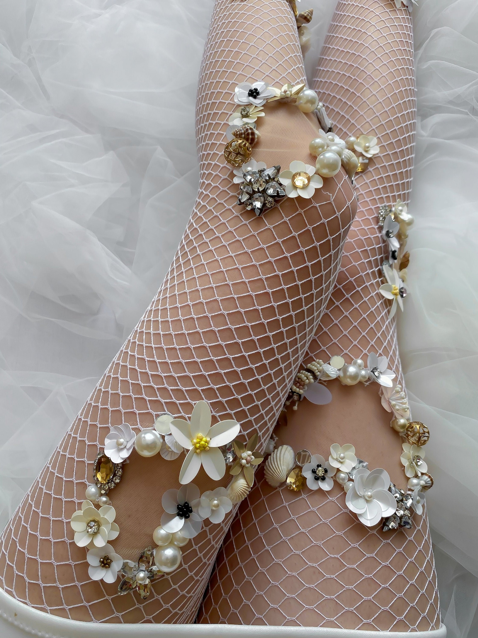 Snow White's Heart Fishnet Stockings Flower Vintage | Etsy