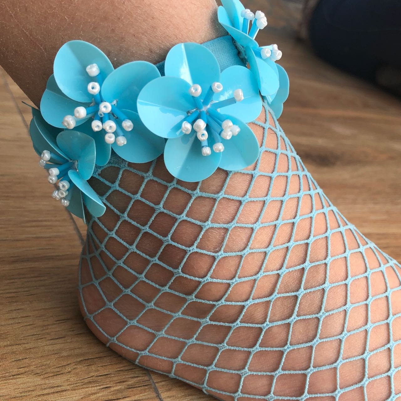 Blue Bloom Fishnet Socks 3D Flower Embellished Socks - Etsy India