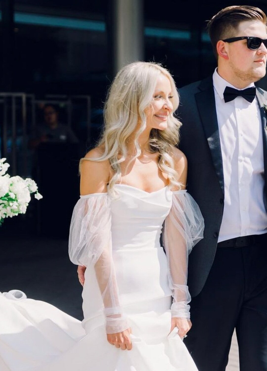 Custom JOANNE Silk Tulle Gloves | Off-shoulder Wedding Sleeves ...