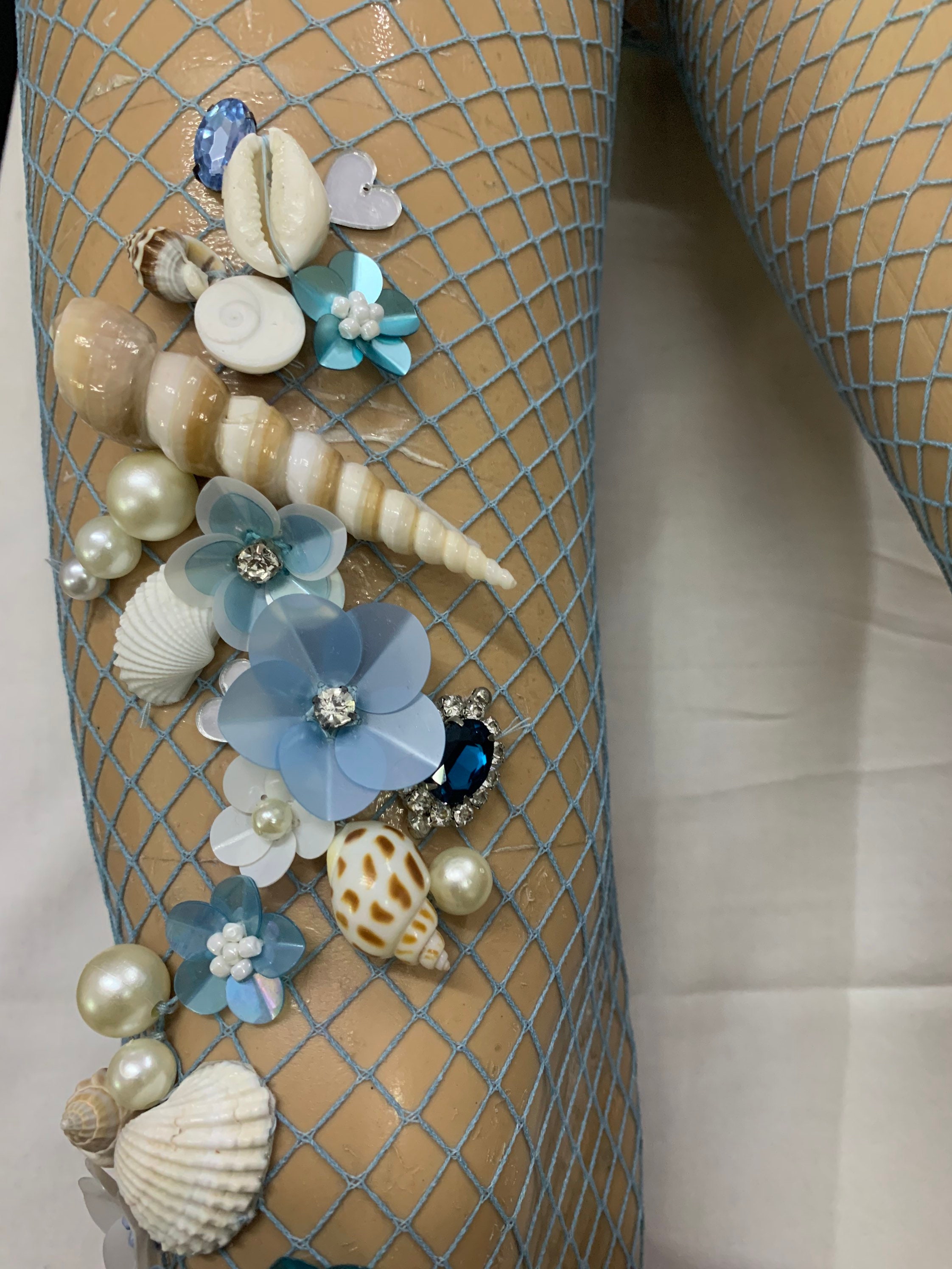 Custom Sea Nymph Fishnet Stockings Flower and Pearls Vinatge | Etsy