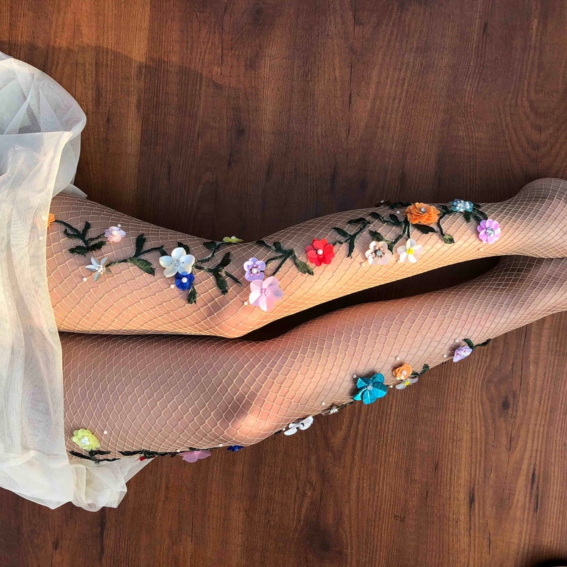 Eden Fishnet Stockings | Wedding Vintage Tights | 3D Flower Pantyhose ...