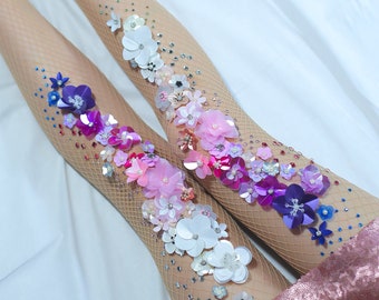 Sunset Hues Fishnet Tights Flower Vintage Stockings - Etsy