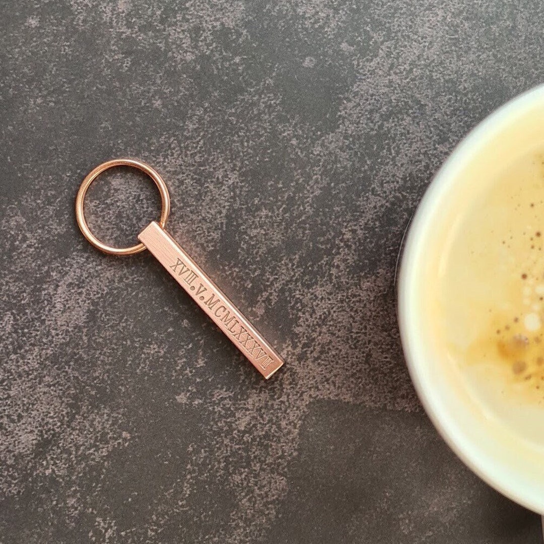 Copper Bar Key Ring, Personalised Custom Keyring, Bar Keyring, Present ...