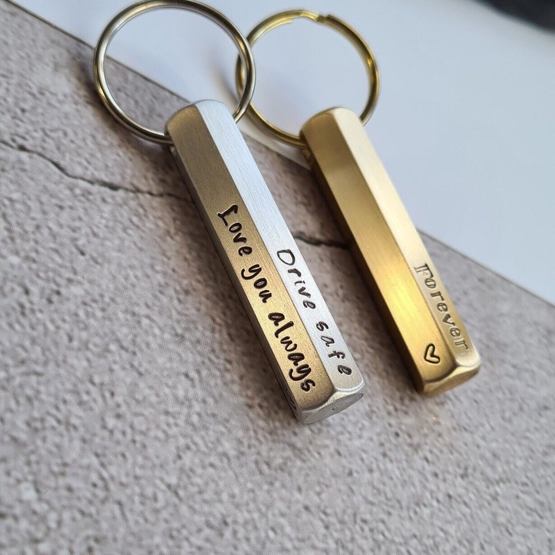 Personalised Geometric Hexagonal Keyring, Customised Stamped Message ...