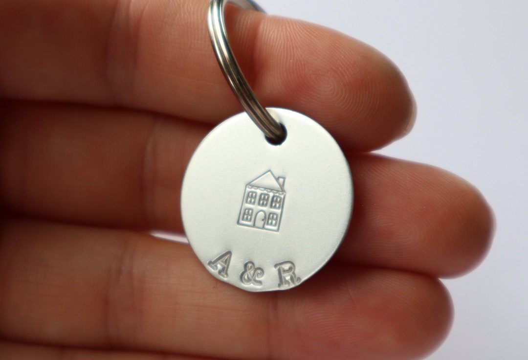 Personalised House Tag, Silver Personalized Keyring, Home Monogram Disc ...