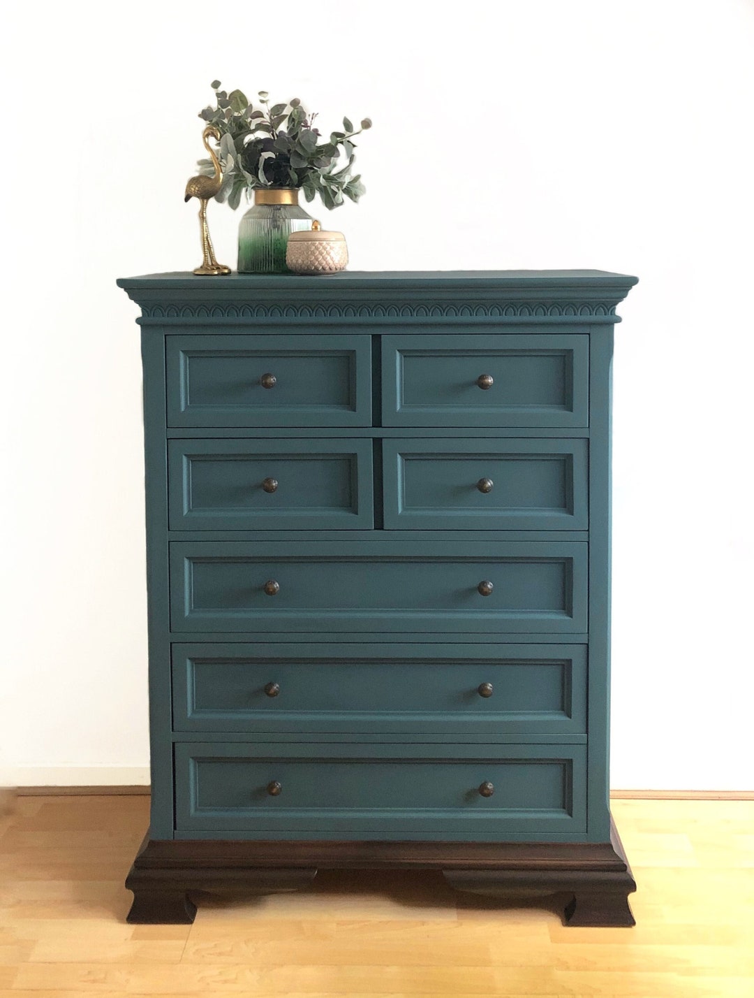 SOLD! Solid Wood Painted Teal Tallboy Chest of Drawers - Etsy