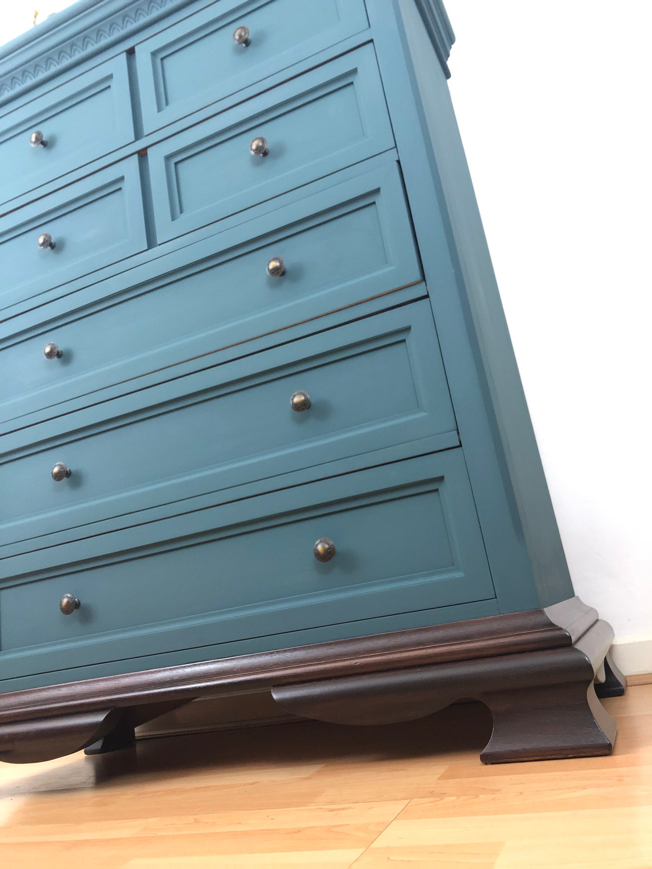 SOLD! Solid Wood Painted Teal Tallboy Chest of Drawers - Etsy UK