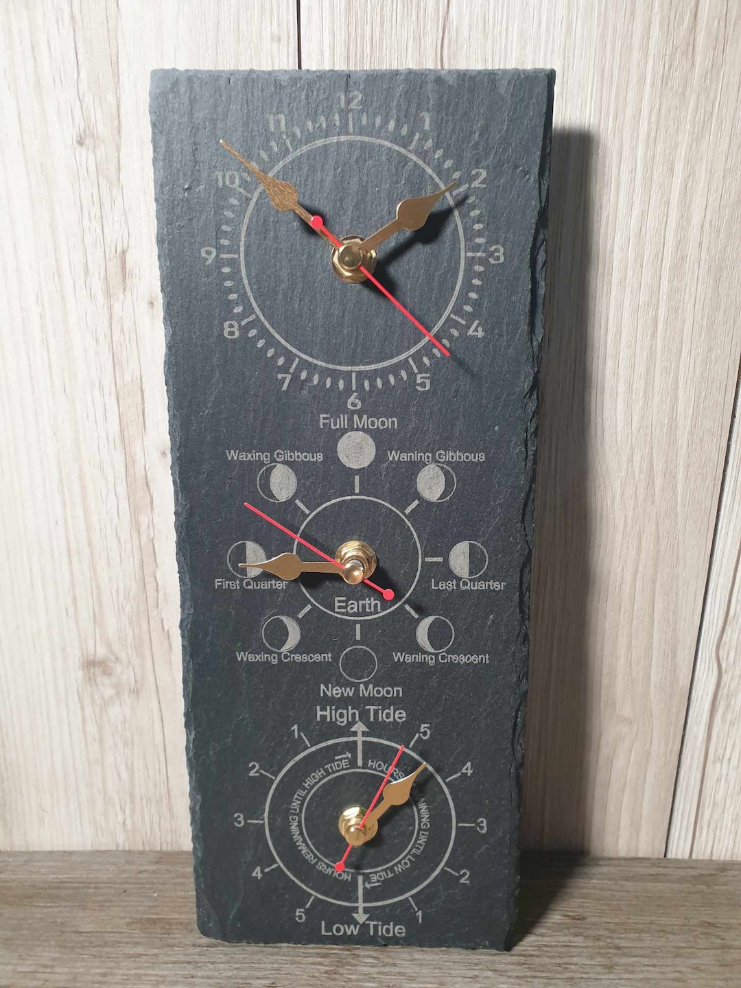 Laser Engraved Time, Tide and Moon Phase Indoor SLATE WALL CLOCK 12cm X ...