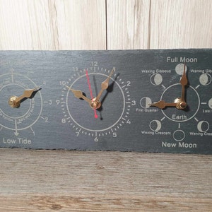 Laser Engraved Time, Tide and Moon Phase SLATE WALL CLOCK 30cm X 12cm ...