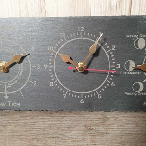 Laser Engraved Time, Tide and Moon Phase SLATE WALL CLOCK 30cm X 12cm ...