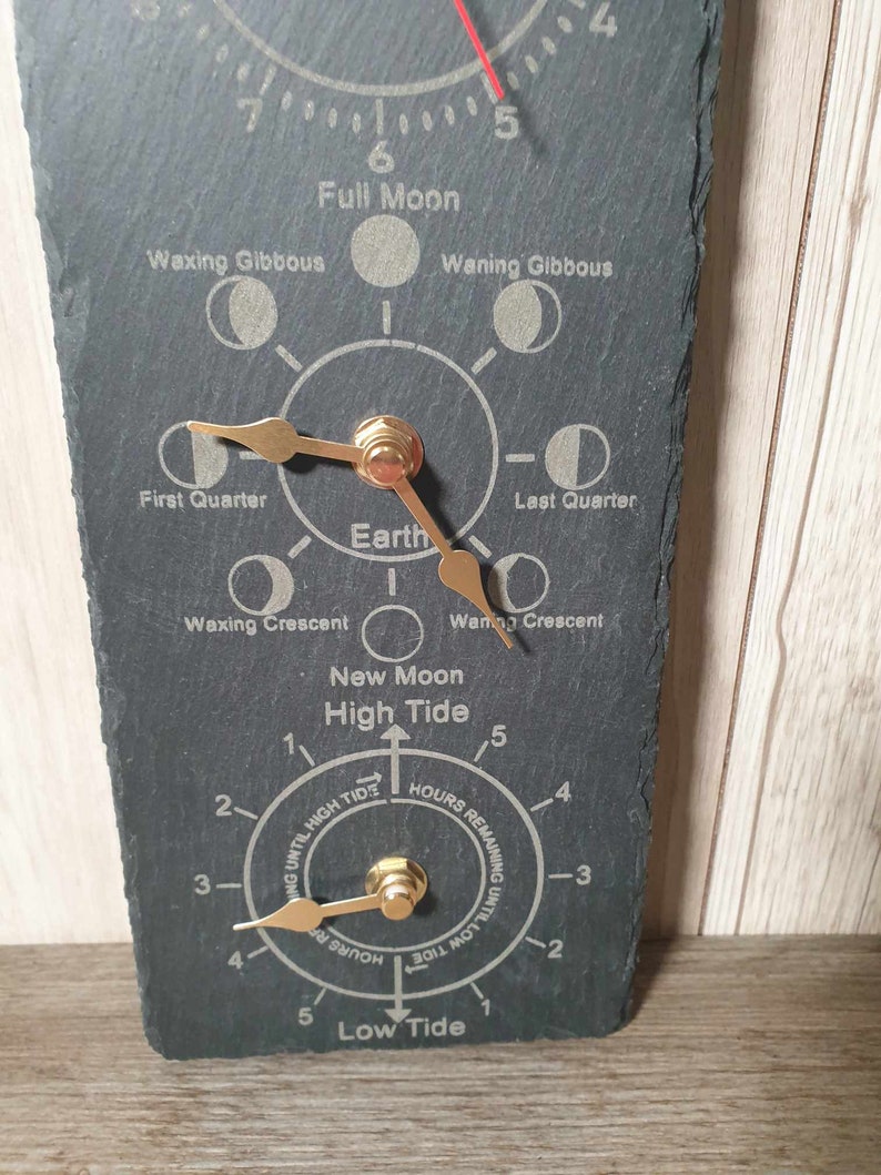 Laser Engraved Time, Tide and Moon Phase Indoor SLATE WALL CLOCK 12cm X ...