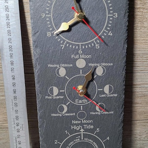 Laser Engraved Time, Tide and Moon Phase Indoor SLATE WALL CLOCK 12cm X ...
